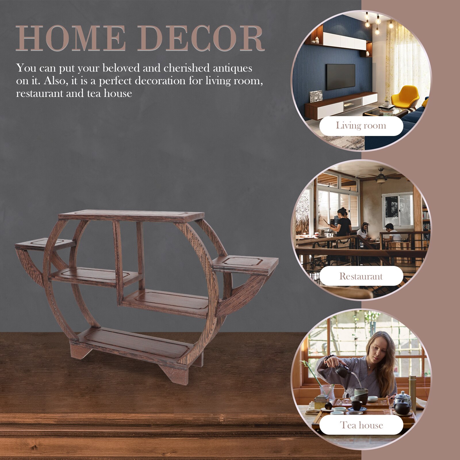 Retro Display Rack Wooden Adornment Desktop Decora... – Grandado