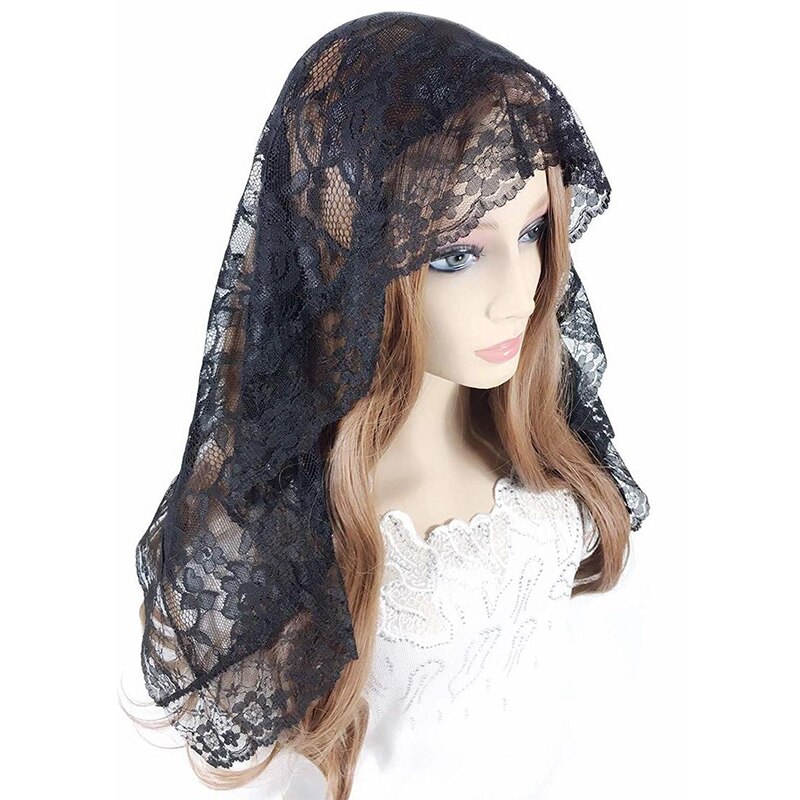 Black Ivory Short Mantilla Veil For Church Vintage... – Vicedeal
