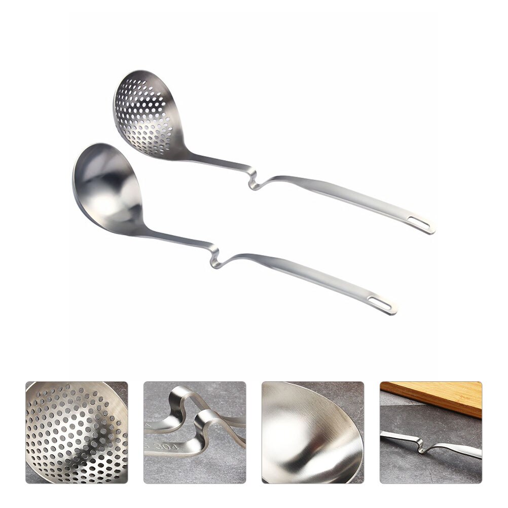 2Pcs Slotted Spoon Soup Ladle Stainless Steel Skim... – Grandado