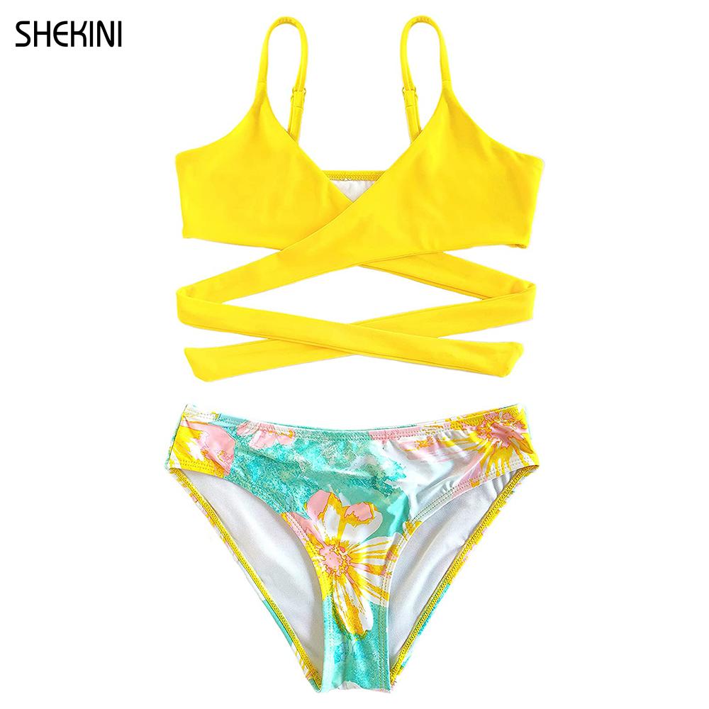 SHEKINI Girls Printing Bathing Suits Crisscross Ba... – Grandado