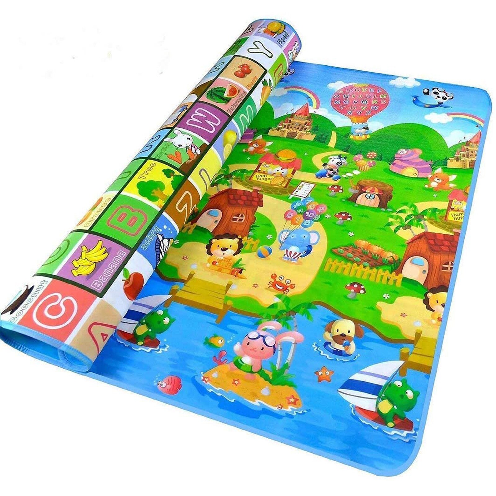 2 Sides Cartoon Animals Baby Floor Sport Mat Funct... – Grandado