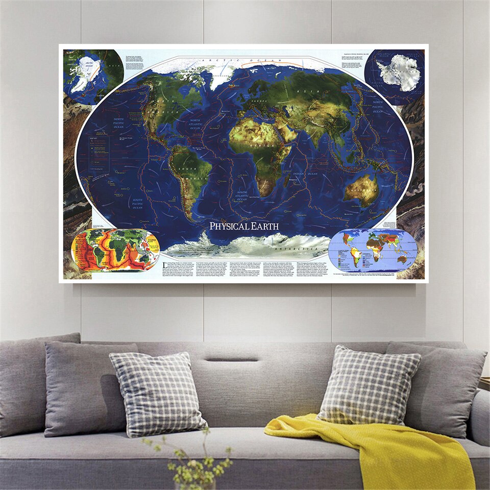 The World Map Physical Earth 150*100cm Wall Poster... – Grandado
