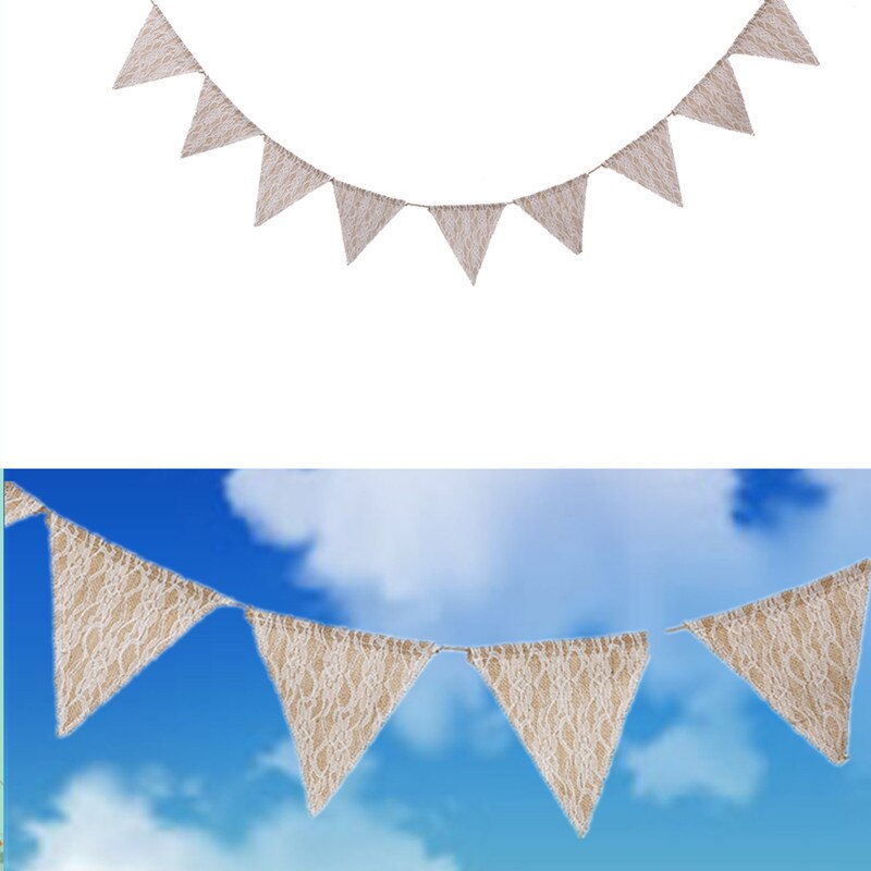 White Lace Burlap Bunting Vintage Wedding Party He... – Grandado