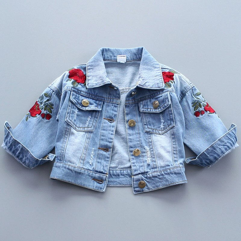 Infant Baby Girls Jeans Jacket Flower Embroidery V... – Grandado