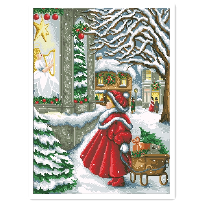Christmas shopping cross stitch kit winter snow 18... – Grandado