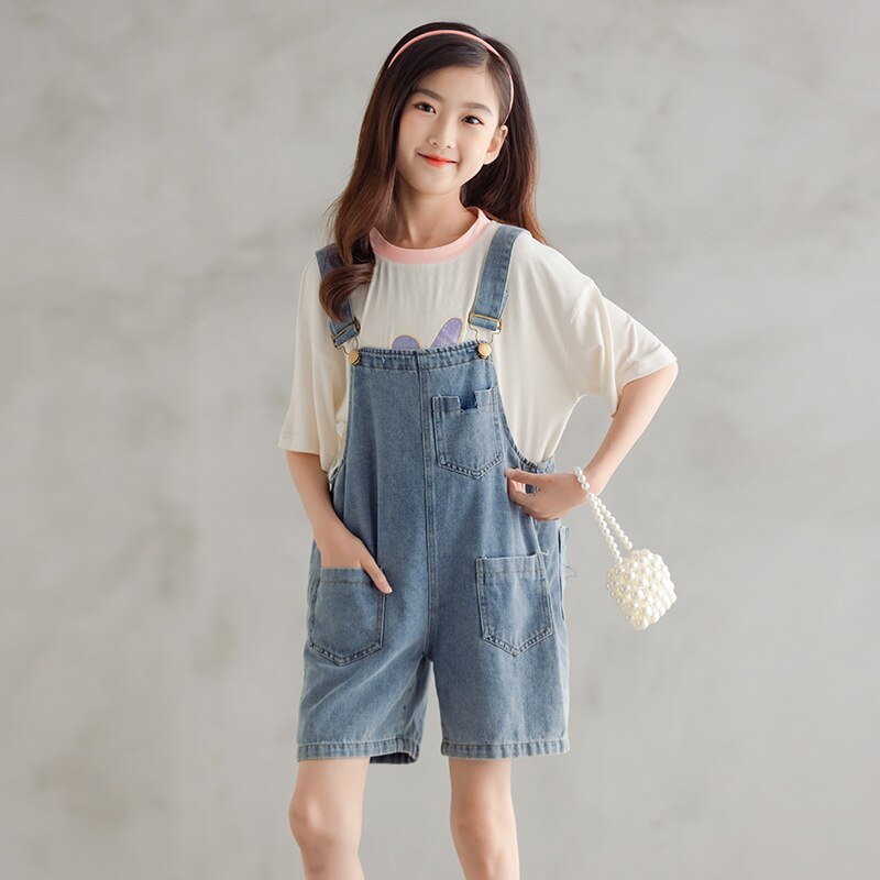Summer Girls Denim Jumpsuit Casual Sling Pants for... – Grandado