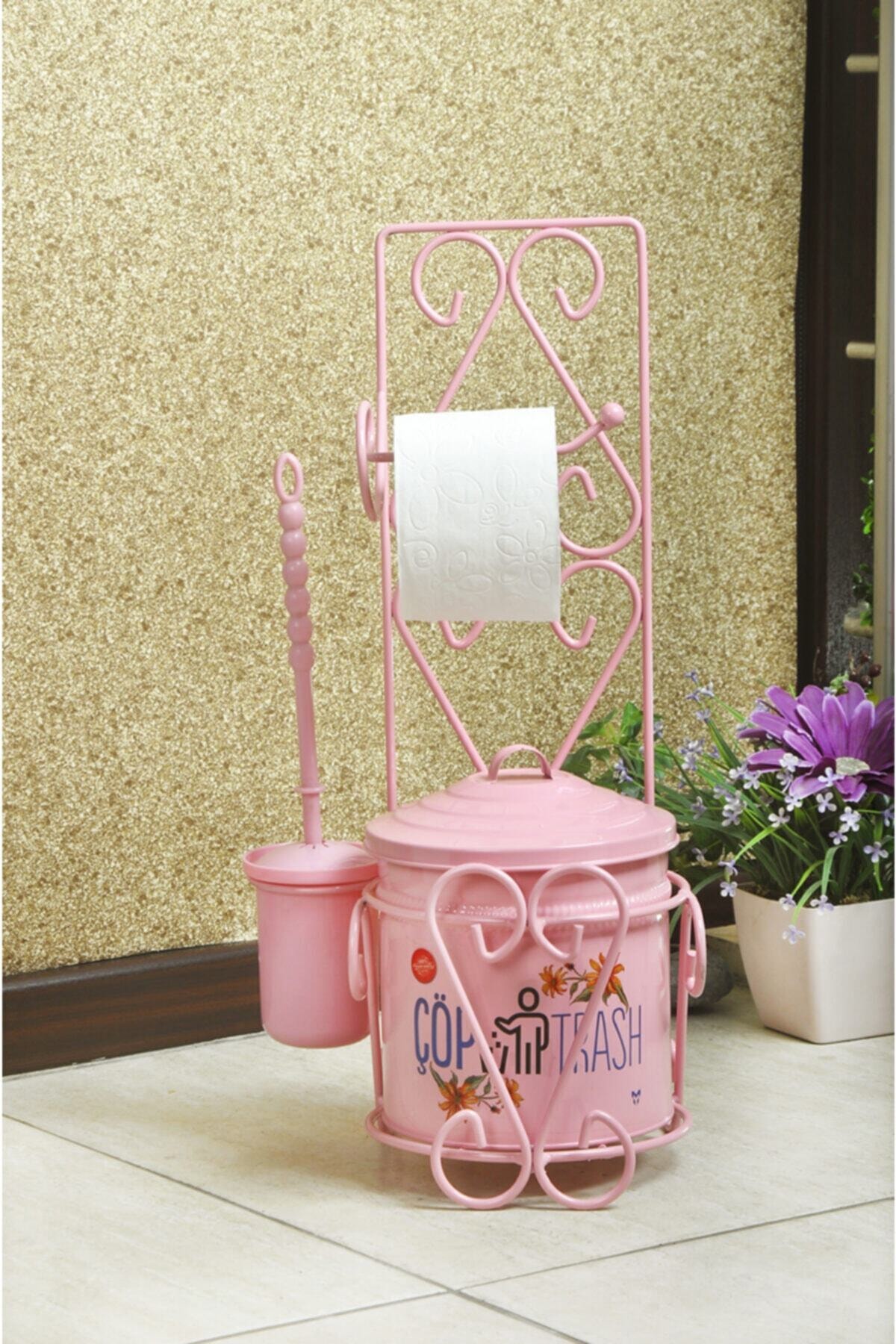 Pink Toilet Roll Holder Brush Bucket and Soap Disp... – Vicedeal