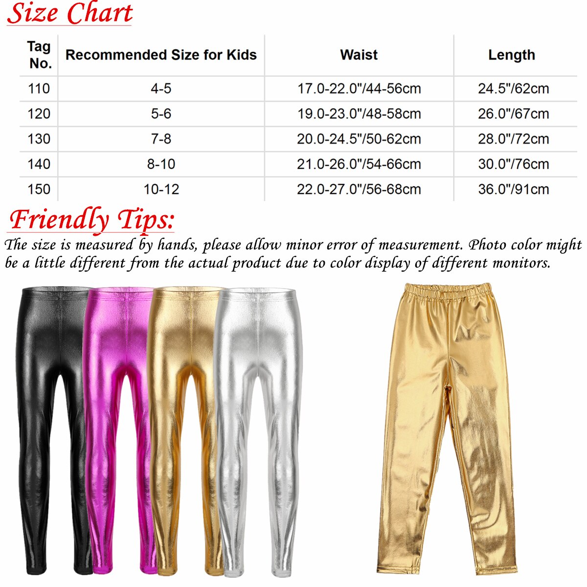 Kids Girls Shiny Metallic Leggings Solid Skinny Pa... – Grandado