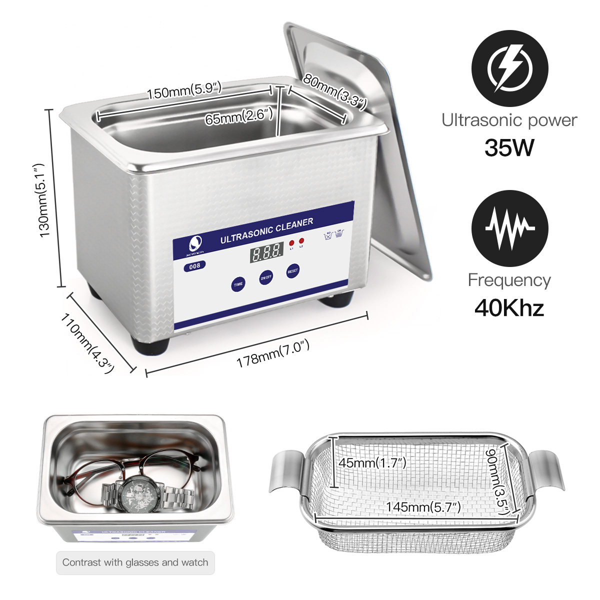 Skymen 800ml Ultrasonic Cleaner Bath Timer Jewelry... – Grandado