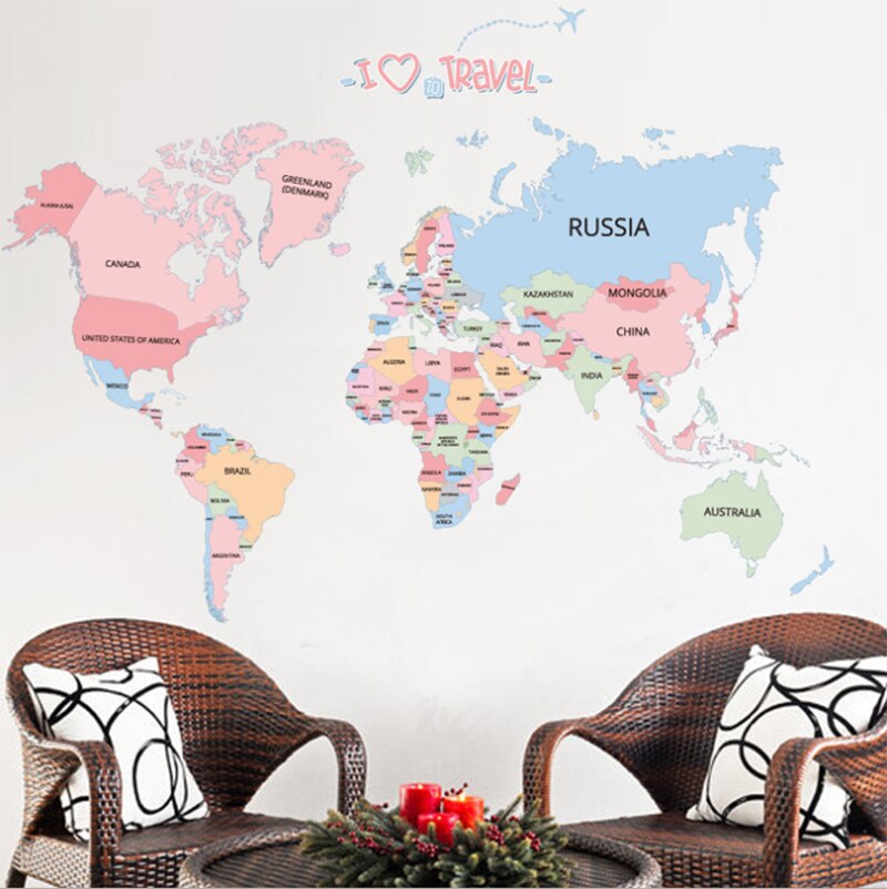 Colored letters world map DIY Vinyl Wall Stickers ... – Grandado