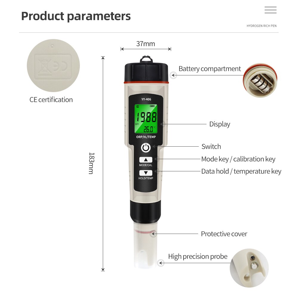 3 in 1 ORP/H2 und Temp Meter Aufgelöst Wasserstoff... – Grandado