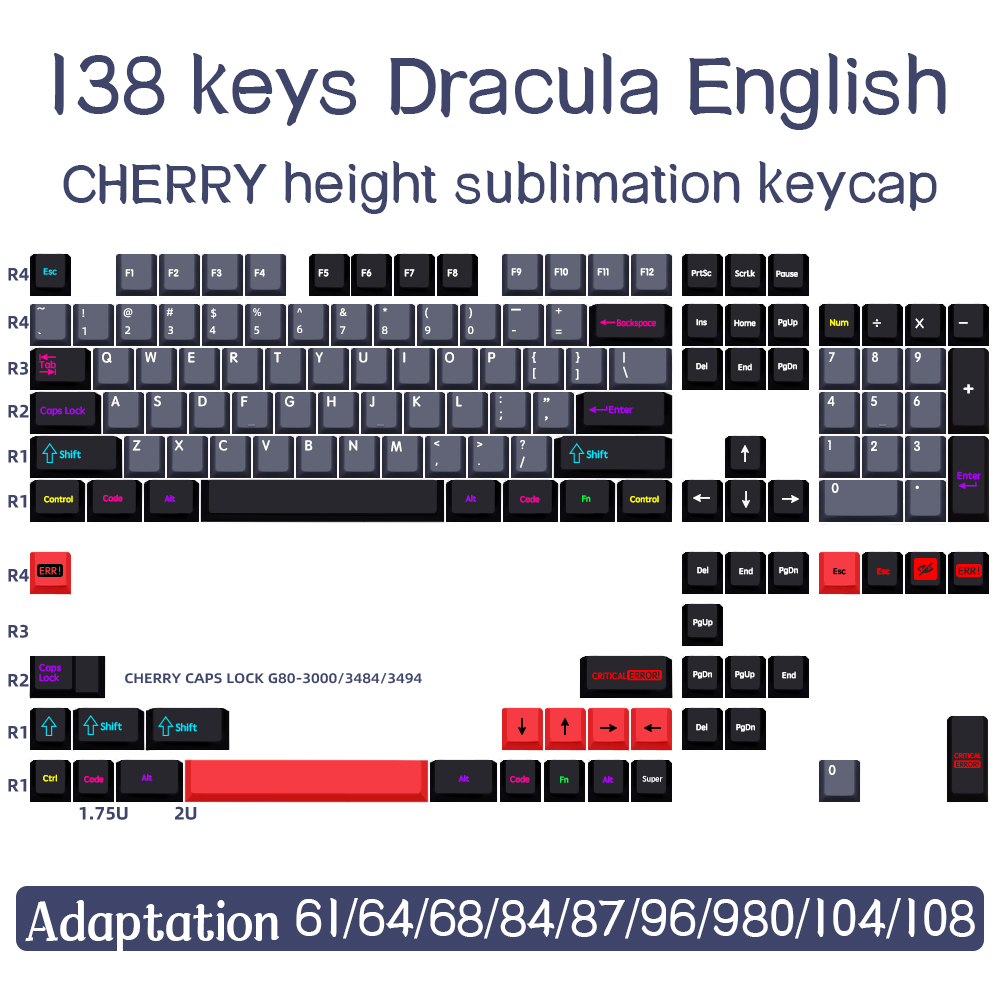 138 keys Dracula Japanese Dye Sub PBT keycap for G... – Vicedeal