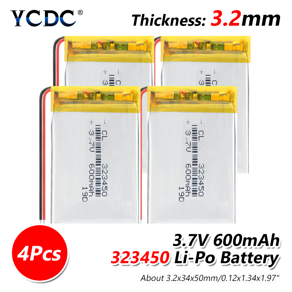 1/2/4Pcs 323450 3.7v 600mAh lithium polymer batter... – Grandado