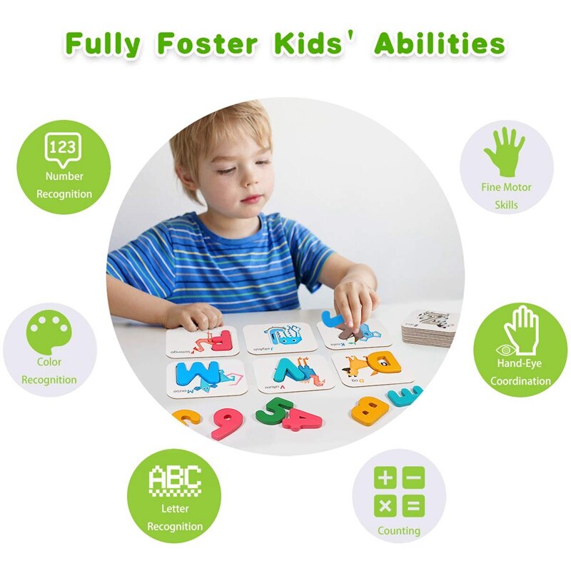 Wooden Alphabet Numbers Flash Cards Set for Toddle... – Grandado