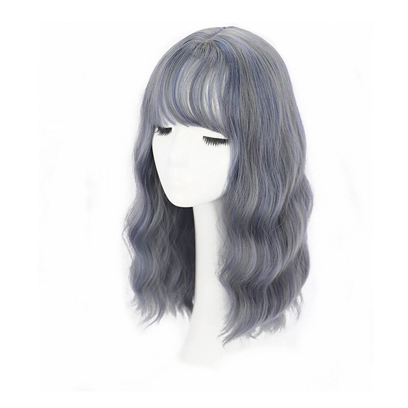 Pervado Hair 16" Ash Blue Gray Wavy Wigs with Bang... – Vicedeal