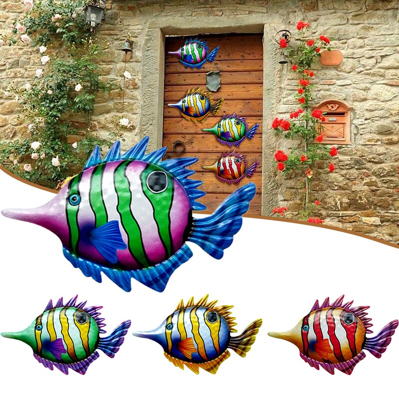 Metal Colorful Fish Crafts Iron Art Outdoor Wall D... – Grandado