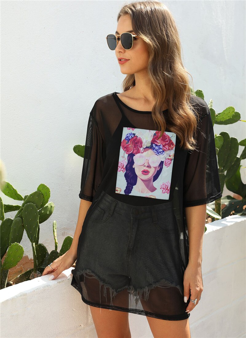 Black Lace Beach Cover Up Mesh Beachwear for women... – Grandado