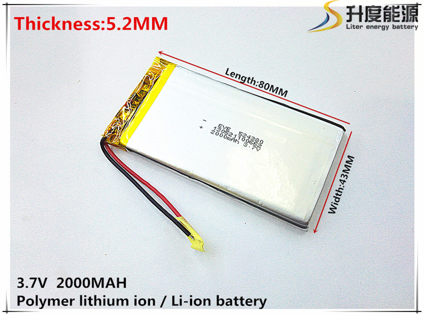 3.7V 2000mAh 524380 Lithium Polymer Li-Po li ion R... – Vicedeal