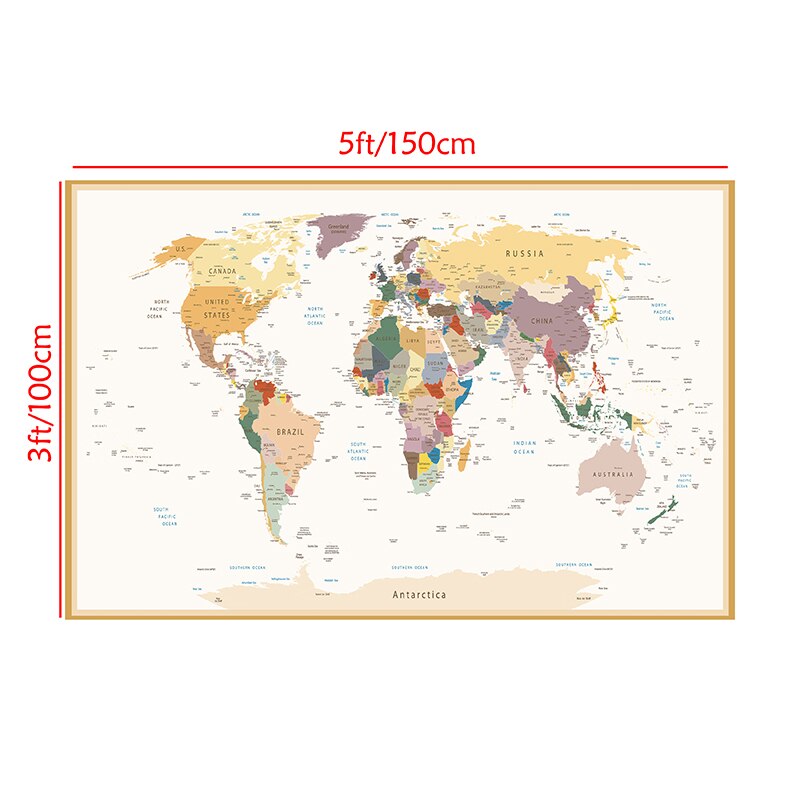 150*100cm The World Political Map Retro Non-woven ... – Grandado