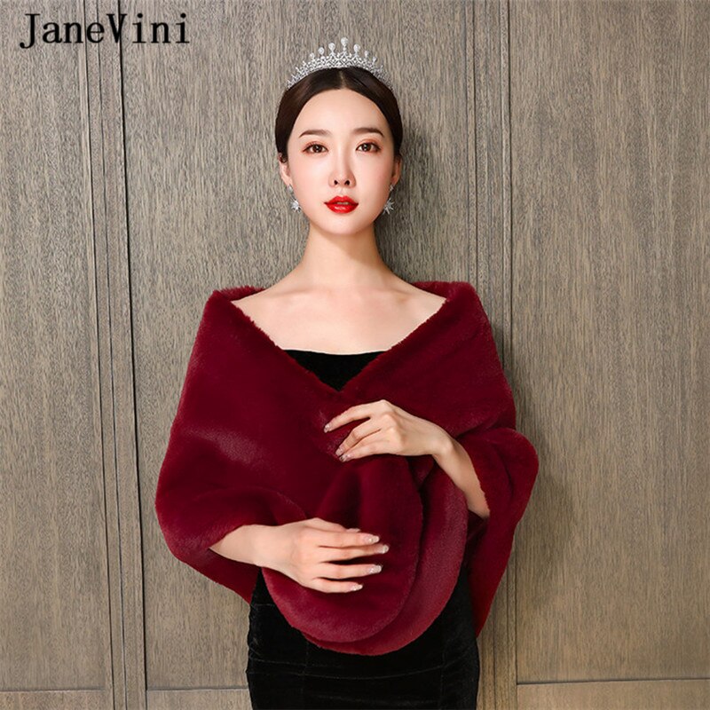 JaneVini Burgundy Wedding Jacket Faux Fur Wrap Bri... – Grandado
