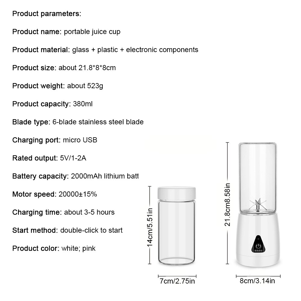 Juicer Blender Usb Opladen Multifunctionele Draagb... – Grandado