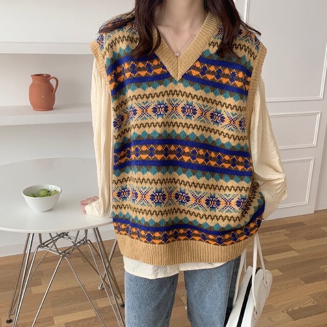 Alien Kitty Vintage Printing Knitting Sweater Vest... – Grandado