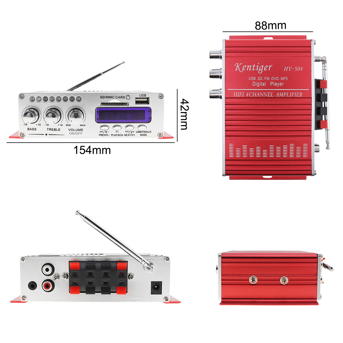 Auto Versterker HY-504 4CH x 41W HI-FI Car Audio H... – Grandado