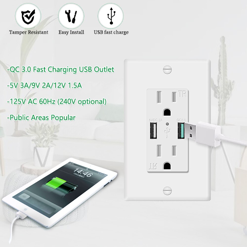 USB Wall Sockets US Plug Power Outlets 2 way Surge... – Grandado