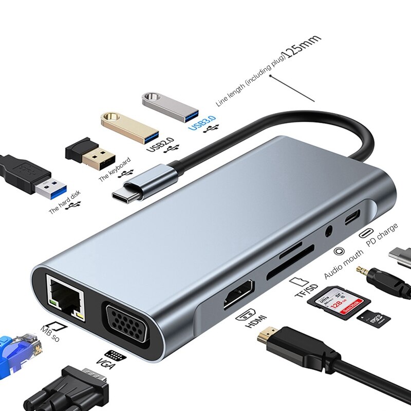 11 in 1 USB3.0 VGA Rj45 Hub Adapter with 4K HDMI-C... – Vicedeal