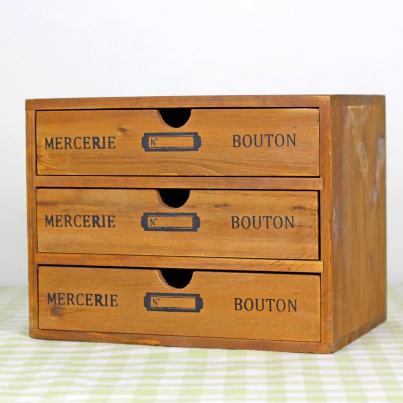Vintage Wooden Storage Box with 3 Drawer Crafts Im... – Vicedeal