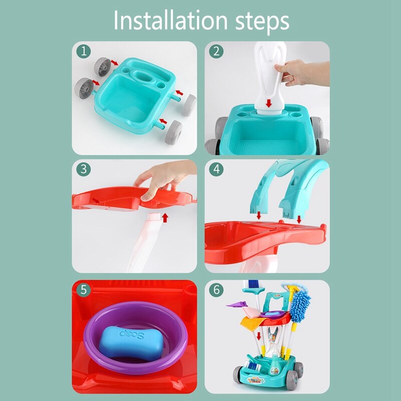 Kids Cleaning Trolley Cart Role Pretend Play Toy S... – Vicedeal