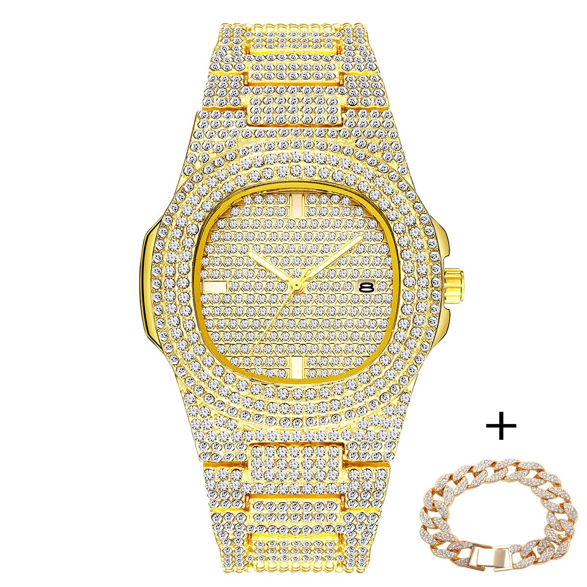Diamond Iced Out Watch Men HIP HOP Quartz Gold Men... – Grandado