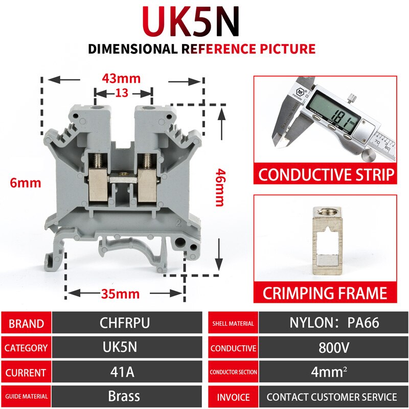 10Pcs Din Rail Terminal Block UK-5N Connductor Uni... – Grandado