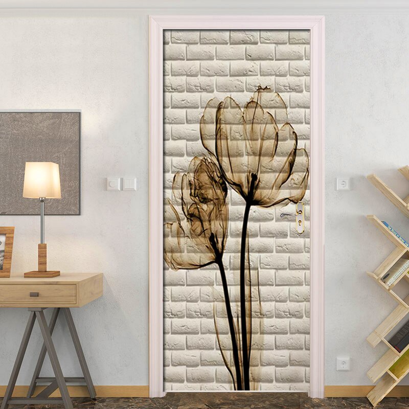 Muur Baksteen Tulp Foto Deur Stickers 3D Behang Sl... – Grandado