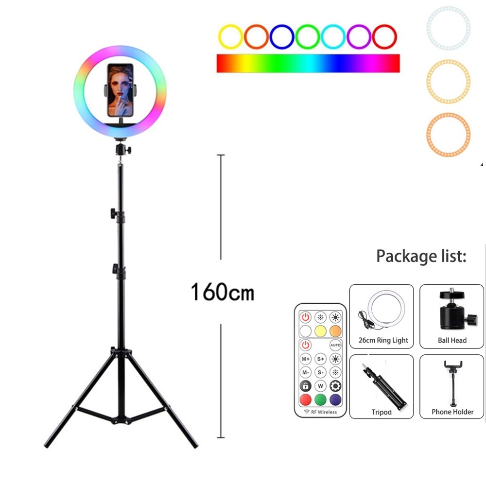 RGB Colorful LED Ring Light 10 Inch 160CM Stand Ra... – Grandado