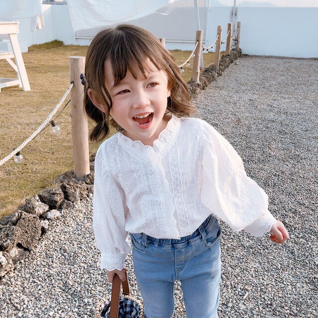 Spring 100% Cotton Lace White Blouse Summer Cute S... – Grandado