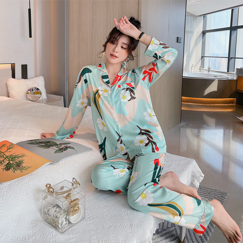 Printing Cartoon Women Ice silk Pajamas Long Sleev... – Grandado