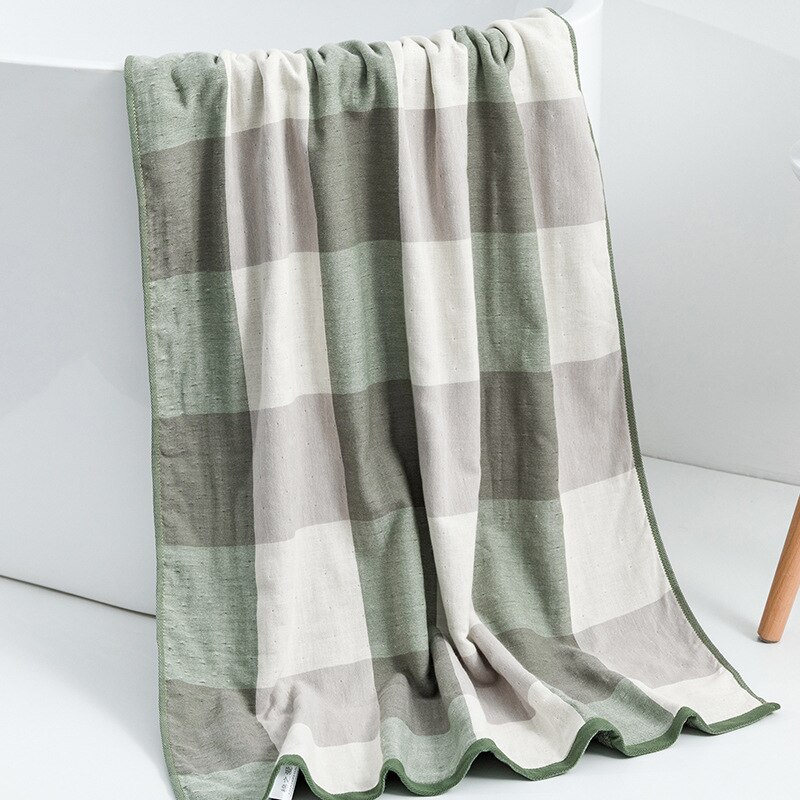 Thicker 100% Cotton Gauze Plaid Bath Towel Set Aut... – Vicedeal