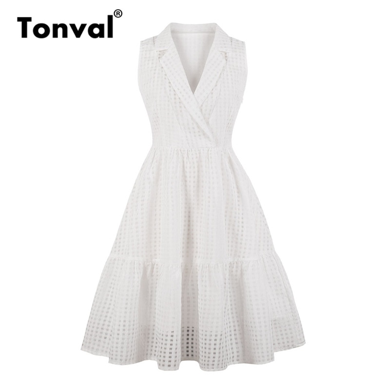 Tonval Little Plaid Office Lady Formele Jurk v-hal... – Grandado