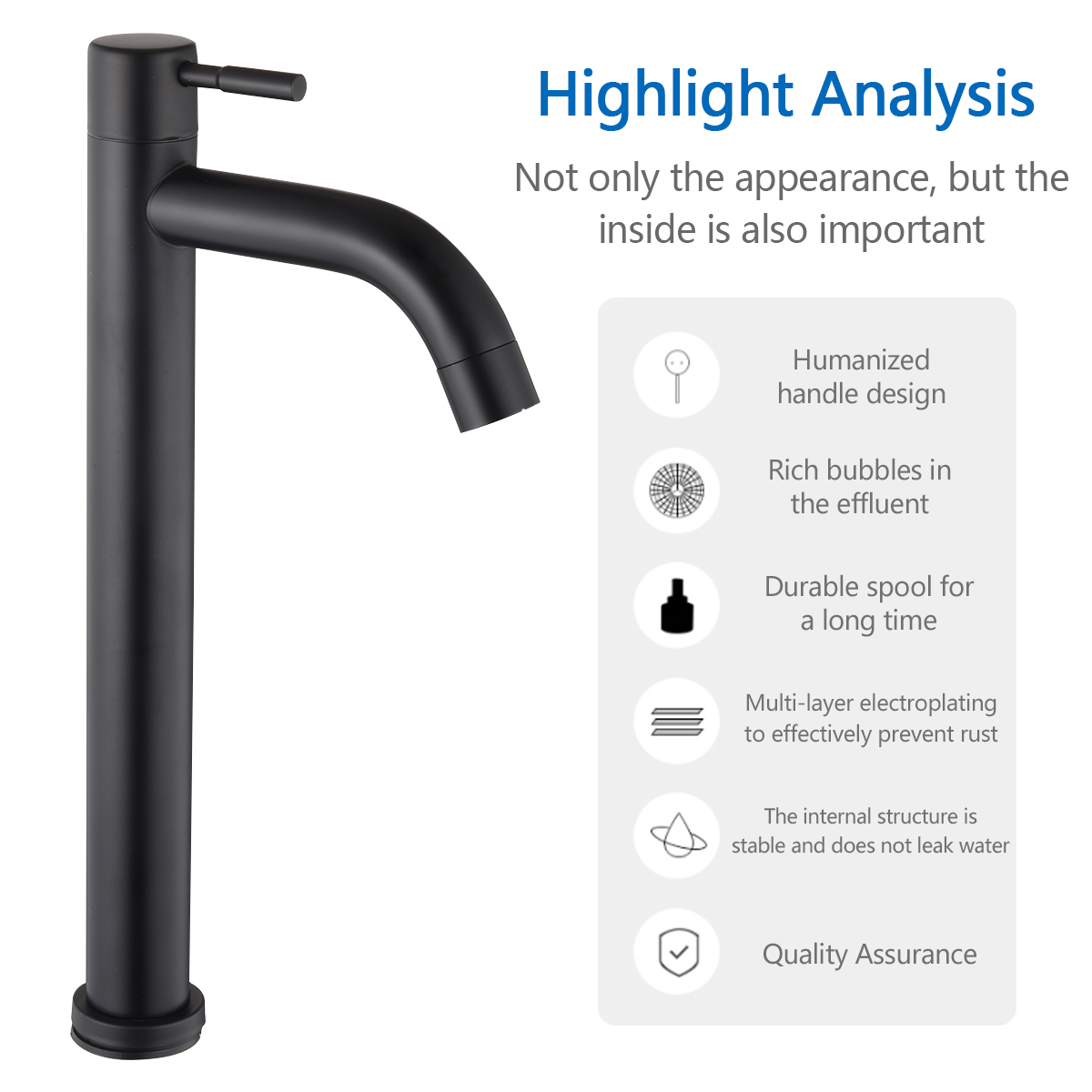 Black Chrome Tall Basin Sink Faucet Slim Bathroom ... – Vicedeal