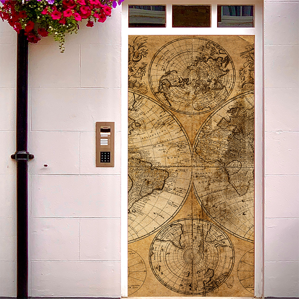Vintage Old Map Wallpaper 3D PVC Door Sticker Remo... – Grandado