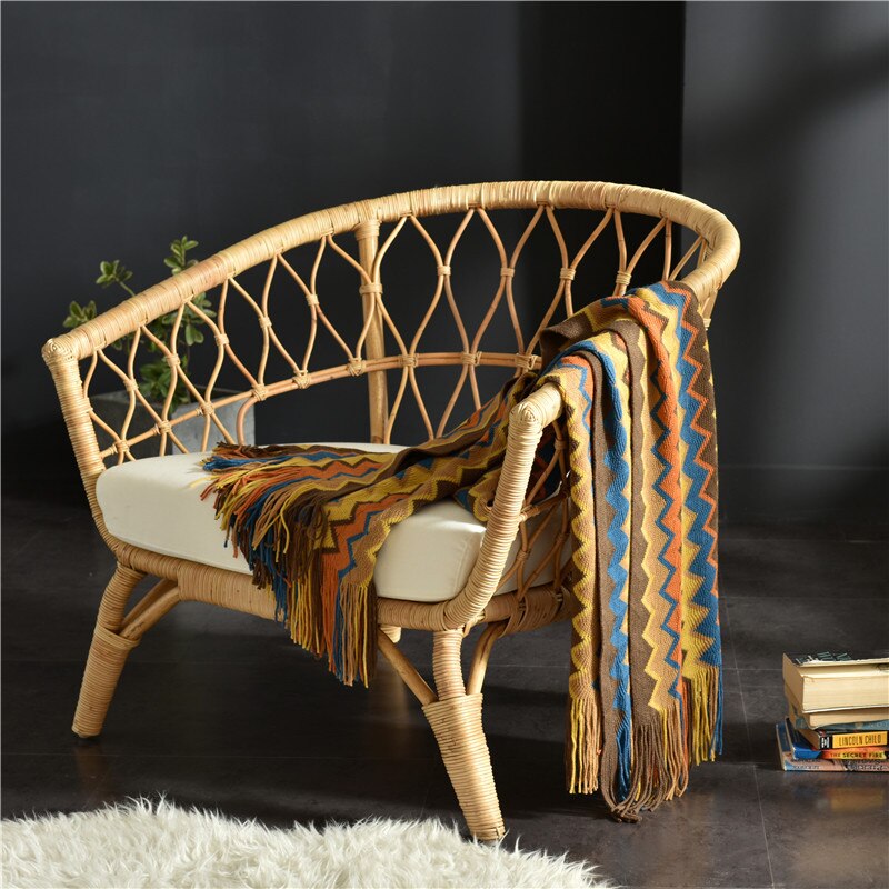 Fargerik sikksakk teppe sofa strikke teppe dusker ... – Grandado