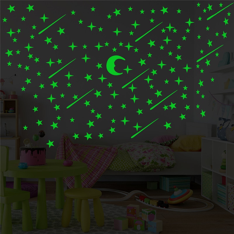 1 pakke fluorescerende veggklistremerke stjerner m... – Vicedeal