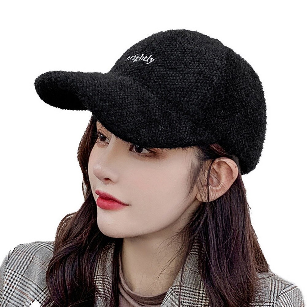Women Peaked Cap Curved Brim Artificial Wool Solid... – Vicedeal