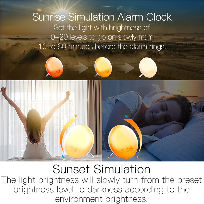 Tuya WiFi Smart Wake Up Light Workday Alarm Clock,... – Vicedeal