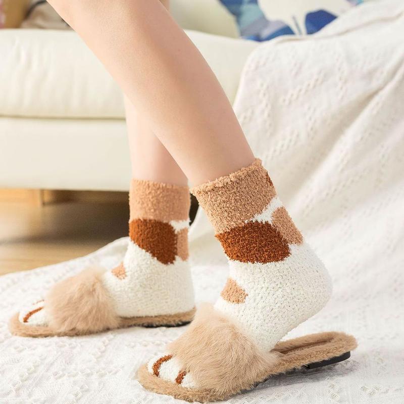 1Pair Coral Fleece Socks Footprints Cat Paw Patter... – Grandado