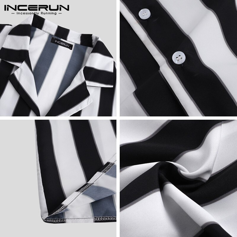 Incerun Gestreepte Mannen Shirt Korte Mouw Knop Re... – Vicedeal