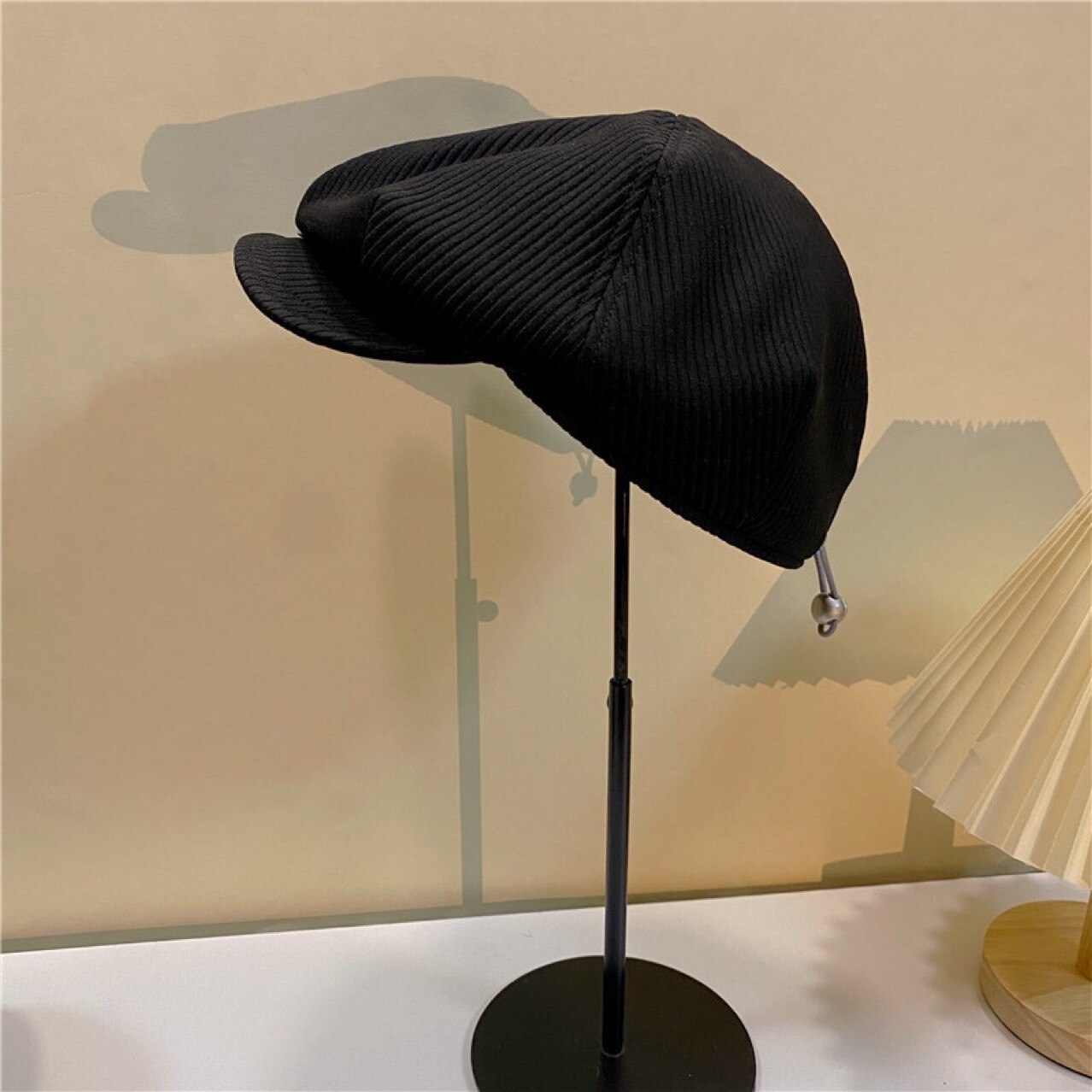 Green striped velvet drawstring avant-garde hat ni... – Grandado