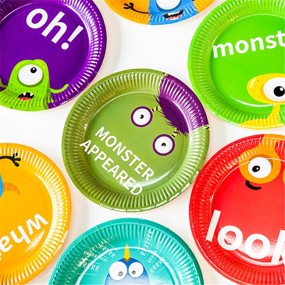 Party plates little monster theme plates animal pl... – Grandado