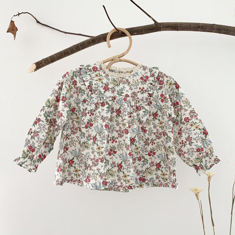Floral Girls Blouse Spring Summer Linen Cotton Inf... – Grandado